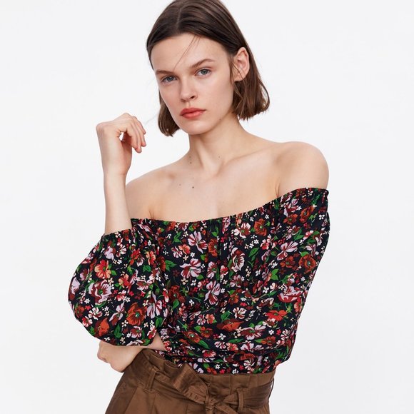 Zara | Tops | Nwt Zara Off Shoulders Floral Print Blouse | Poshmark